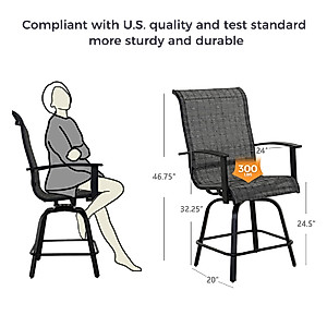 Grand patio Outdoor Counter Height Patiol Stools Set of 2, Swivel Bar Chairs for Balcony, Poolside, Backyard, Garden ((Black&Grey Plaid, 6PC)