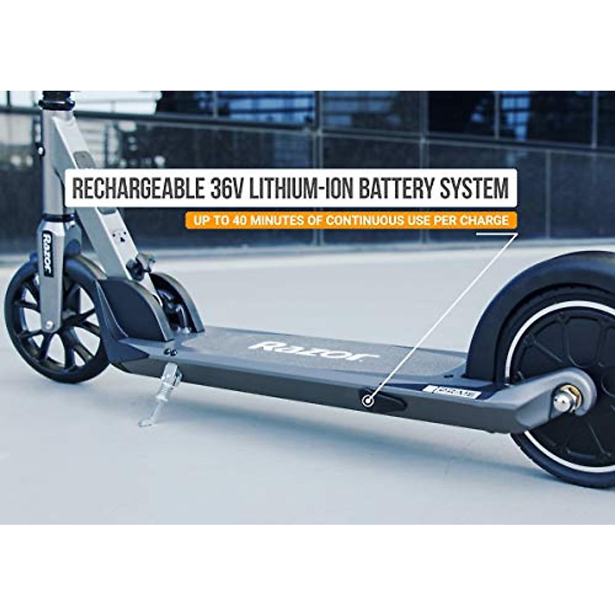 Razor E Prime Adult Electric Scooter - Up to 15 mph, 8" Airless Flat-free Tires, Rear Wheel Drive, 250W Brushless Hub Motor, Lightweight Aluminum Frame, Anti-Rattle System, Foldable