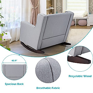 Esright Nursey Rocking Chair, Extra Wide Wingback Tufted Upholstered Chair, Baby Rocker for Nursery Comfortable Relax Glider Chair and A Half, Light Grey