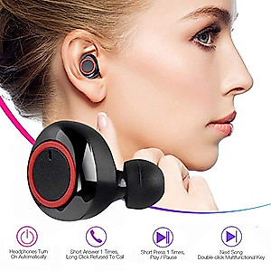 Wireless Earbuds Bluetooth，Y50 Bluetooth 5.0 Button Control Noise Cancelling Wireless Charging in-Ear Built-in Mic Headset Premium Deep Bass for Sport White Black One Size