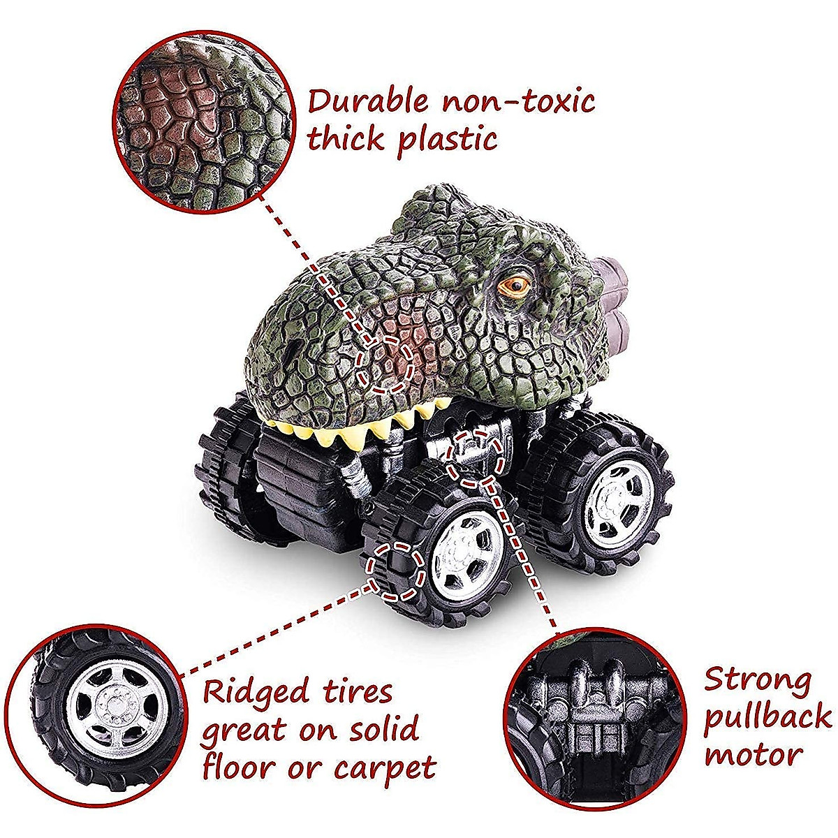 Dinosaur Toys for 3-7 Year Old Kids, Pull Back Dinosaur Cars for Kids, 4 Pack Set Car Toys, Gift Toys Dino Cars