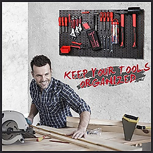 Premium Pegboard Panel Kit with 8 Panels 81 Hangers - Wall Mounted Black Peg Board Tool Storage System, Workshop Black Pegboard Tool Holder, Pegboard Hooks Wall Organizer, Utility Rack Tool Organizer