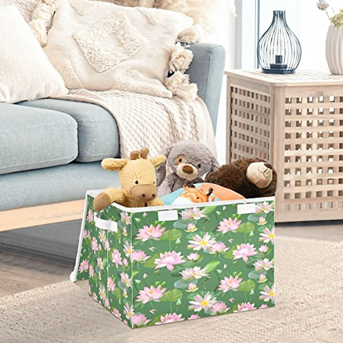 Easter Eggs with Daisies Storage Basket 16.5x12.6x11.8 In Collapsible Fabric Storage Cubes Organizer Large Storage Bin with Lids and Handles for Shelves Bedroom Closet Office