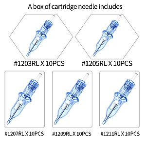 50 PCS Tattoo Needles Standard Sizes #1203RL+05RL+07RL+09RL+11RL, 10 Pcs of Each Tattoo Cartridge Needle Round Liner Tattoo Needle Assorted