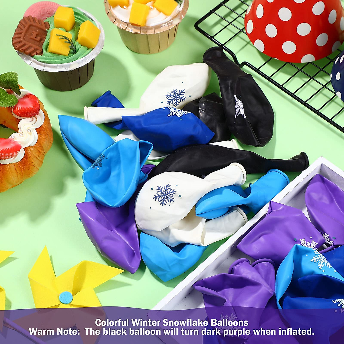 50 Counts Winter Snowflake Balloons 12 Inch Frozen Snowflake Balloons Wonderland Latex White Blue Purple Balloons for Christmas Holiday Wedding Baby Shower Party Decoration Home Supplies