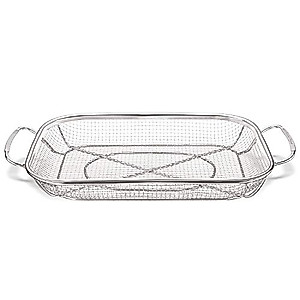 Grill Basket, Stainless Steel Grill Accessories Vegetables Grilling Basket BBQ Basket Barbecue Veggies Charcoal Grilling Topper Cookware for Outdoor Grill