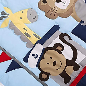 HUPO Elephant Lion Crib Bedding Set for Boys, 3 Piece Includes Quilt,Fitted Sheet,Crib Skirt, Blue Baby Nursery Set, Portable Standard Set(Nautical Theme), Navy Blue, HANGHAI3
