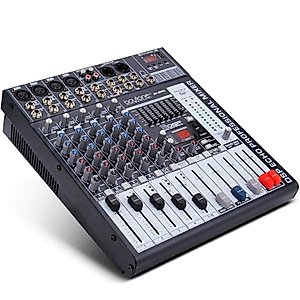 Boytone BT-60MX, 6 Channel Bluetooth Audio Mixer - DJ Sound Controller, USB MP3 Player, 4 XLR Microphone Jack, 7 Band EQ, 16 DSP Digital Multi Effects Processor, RCA IN-OUT Jack, 48V Phantom Power
