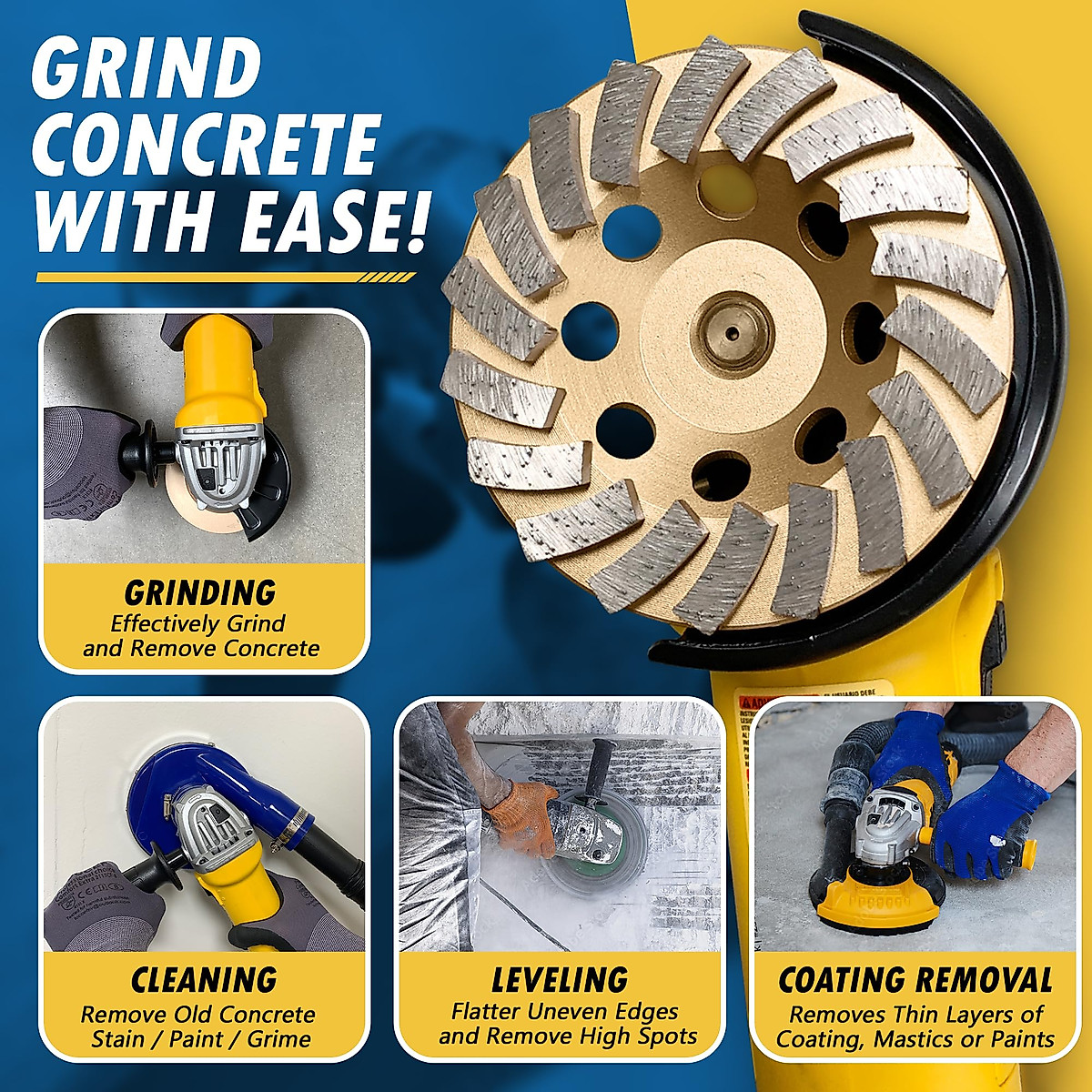 7" Diamond Grinding Wheels for Concrete or Masonry, 24 Turbo Segments, #30/40 Grit, Medium Bond, 5/8"-11 Arbor