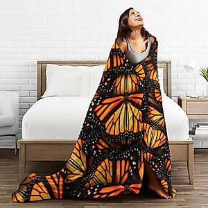 LIVE & LOVE Microfleece Blanket Throw Blanket Heaps of Orange Monarch Butterflies Printed Ultra Soft Lightweight Cozy Warm Microfiber Fuzzy Blanket for Bed Couch Living Room All Seasons