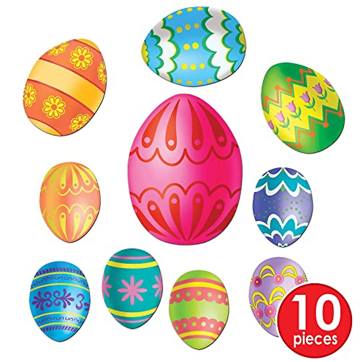 PMU Beistle 10 Piece Assorted Sizes Easter Egg Cut Outs for Springtime Party Decorations, One, Multicolored