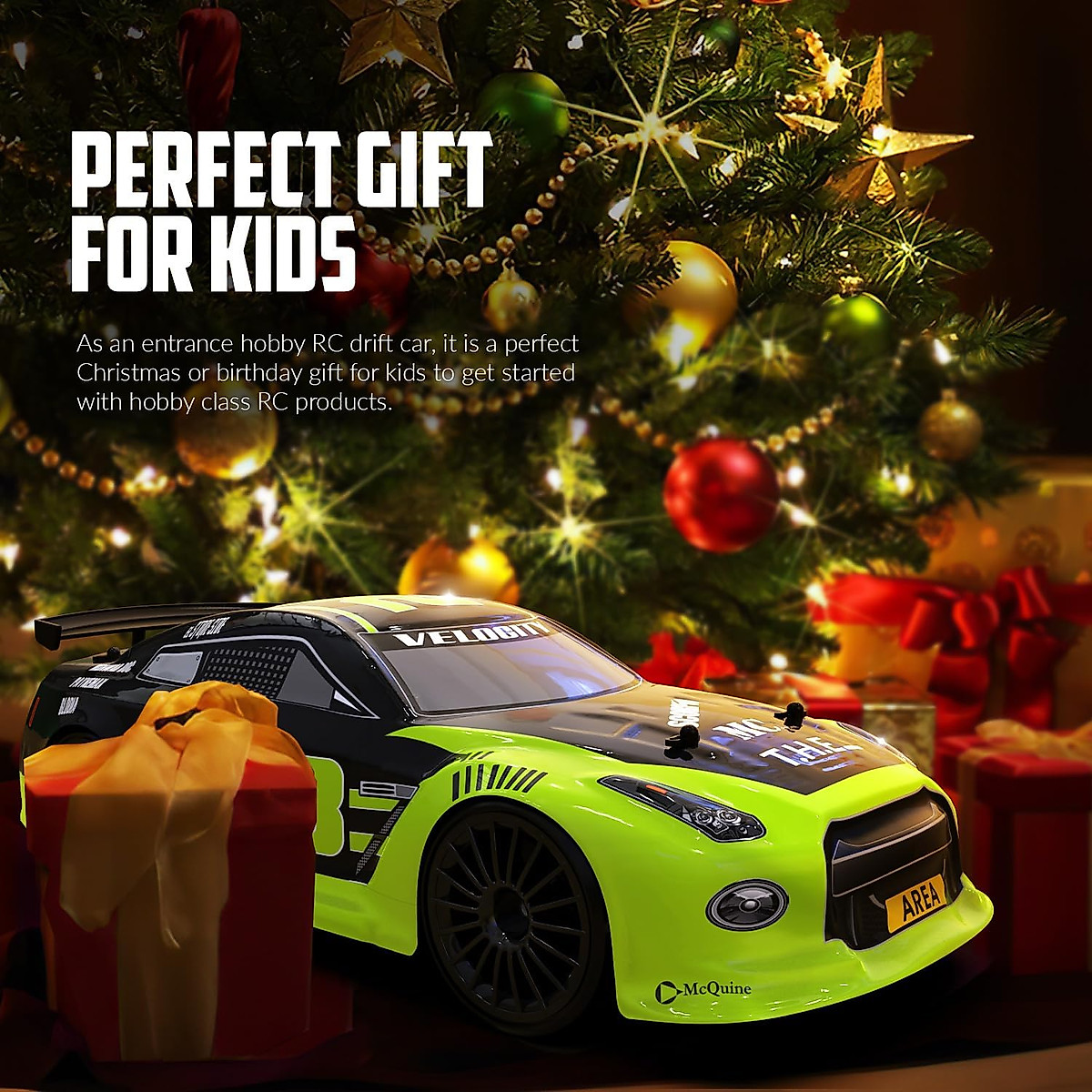 RACENT 2.4GHz 4WD 25KPH High Speed RC Drift Car with LED Lights, PVC Shell, ABS Base, Rechargeable Batteries, Toy Gift for Kids & Adults