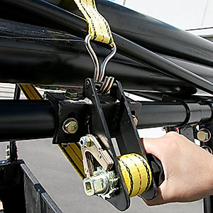 PROGRIP 902500 Truck Rack Tie Down Top Loader Strap with J-Hooks and Adapter: Zinc Plated, 8' x 1 1/2" , Yellow