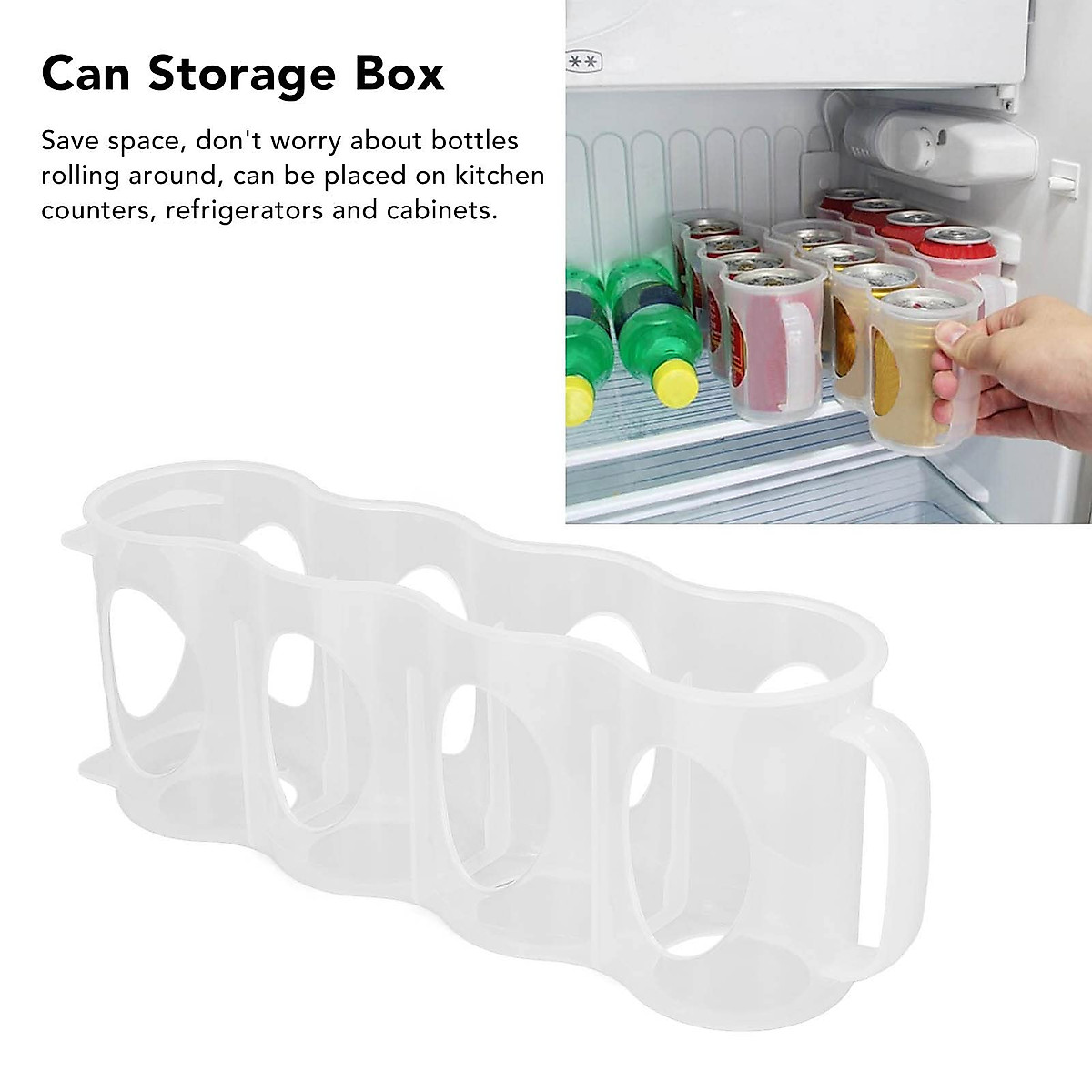 Rolling Soda Can Organizer, Can Storage Box with Handle Transparent Reusable Can Drink Storage Holder Organizer for Refrigerator Cabinets