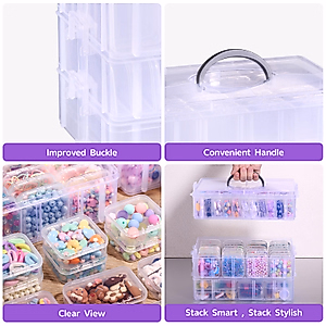 Funtopia Bead Organizers and Storage, 56 Pcs Small Plastic Containers with Lids and 3-Tier Stackable Storage Box, Mini Clear Organizers for Jewelry Toys Craft Storage (4 Sizes)