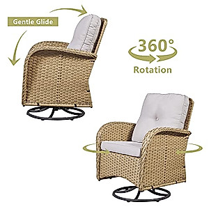 HUMMUH 5-Piece Patio Furniture Wicker Outdoor Conversation Set,All-Weather Rattan Swivel Chairs Bistro Set with Loveseat Coffee Table for Backyard,Poolside,Deck (Yellow/Beige)
