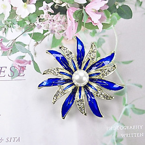 Costume Jewelry for Women Flower Brooch Pins for Women Fashion Crystal Broches Vintage Jewelry Broche Pins (Blue)
