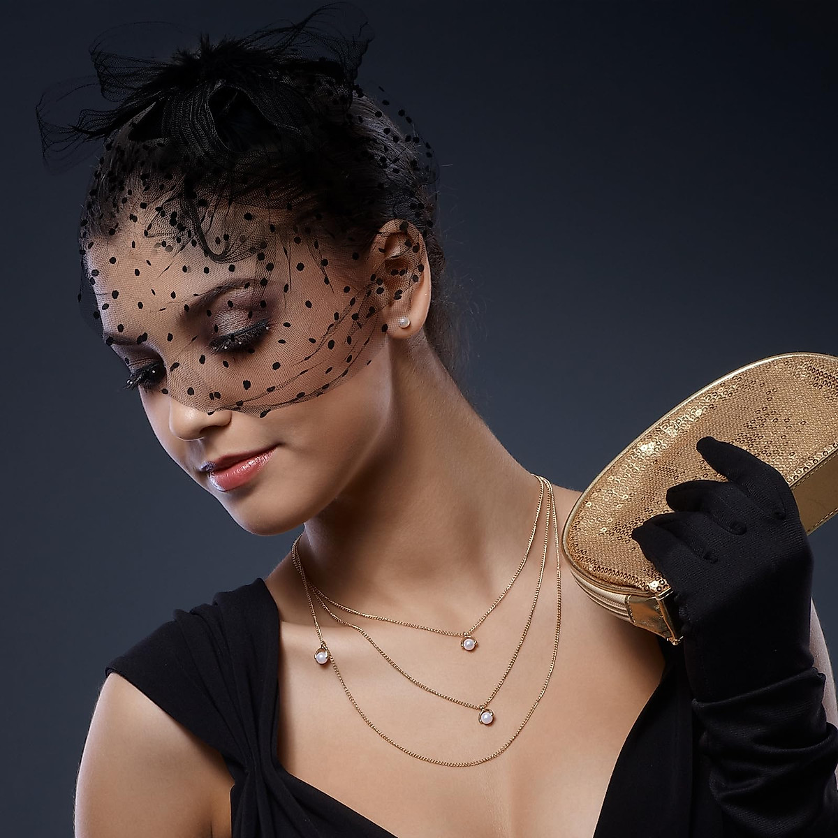 Geyoga 3 Pcs Fascinators Hats for Women Tea Party Hats Flapper Headpiece Halloween Mesh Veil Pearl Headdress for Wedding (Classic Style)