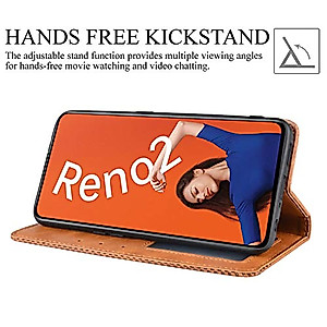 HualuBro Oppo Reno 2 Case, Oppo Reno2 Case, Retro PU Leather Full Body Shockproof Wallet Flip Case Cover with Card Slot Holder and Magnetic Closure for Oppo Reno2 / Reno 2 Phone Case (Brown)