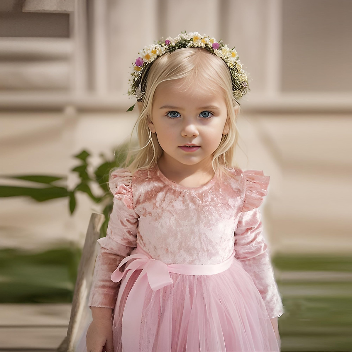 Flofallzique Girls Tutu Dress Long Sleeves Toddler Velvet Tulle Dresses for Birthday Party (2, Dusty Pink)