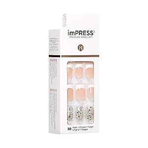 KISS imPRESS Press-On Manicure, Nail Kit, PureFit Technology, Short Press-On Nails, Time Slip, Includes Prep Pad, Mini File, Cuticle Stick, and 30 Fake Nails