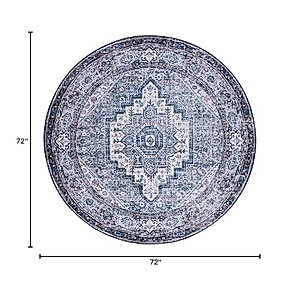 SAFAVIEH Tucson Collection Area Rug - 6' Round, Beige & Green, Persian Medallion Design, Non-Shedding Machine Washable & Slip Resistant Ideal for High Traffic Areas in Living Room, Bedroom (TSN198C)