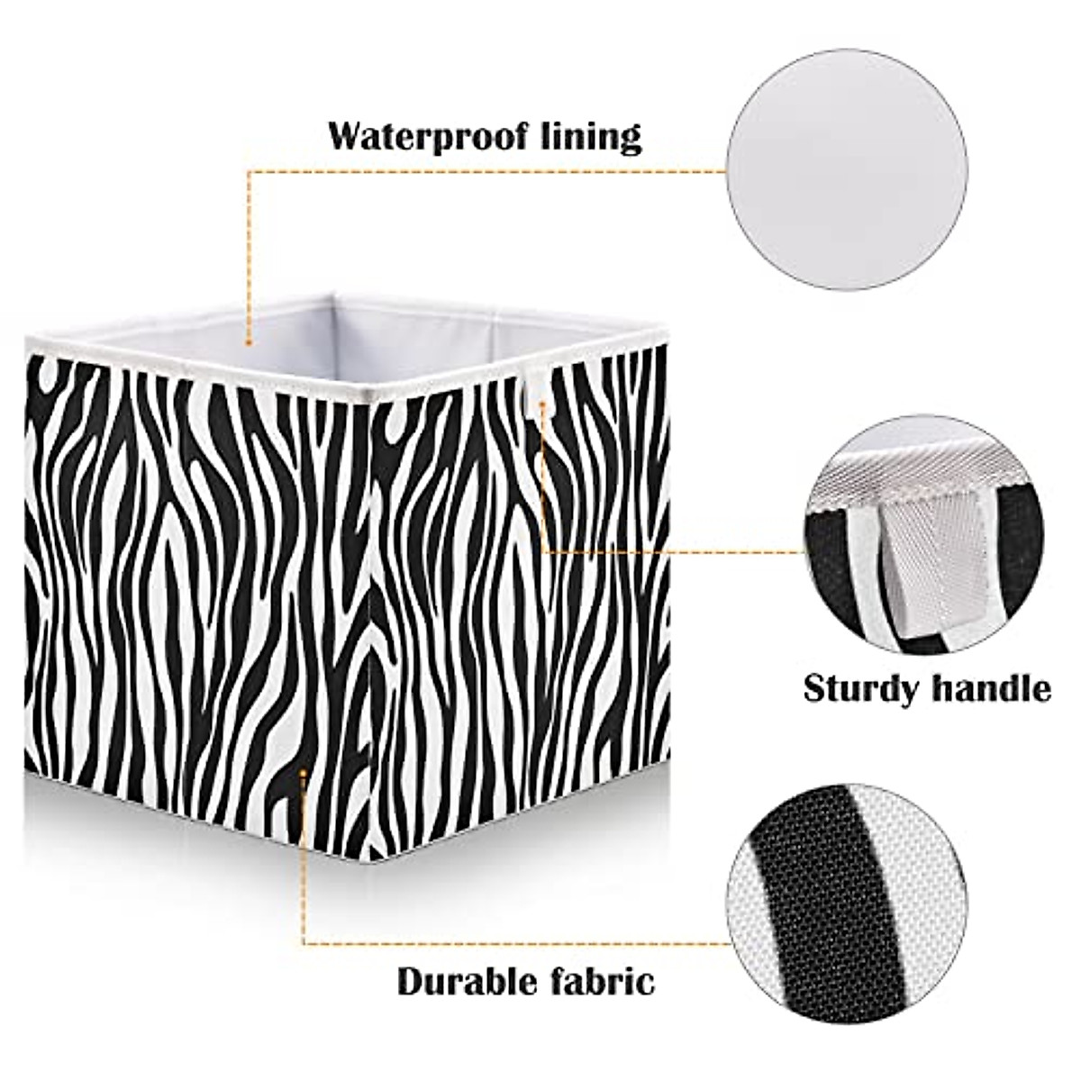 Kigai Black & White Zebra Print Storage Bin Closet Organizers Collapsible Toy Storage Cube for Home Organization Shelf Store Bins Container, 11" x 11" x 11"