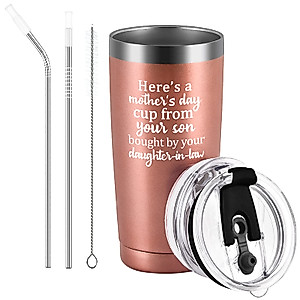 GINGPROUS Mother-In-Law Gifts, Mother’s Day Birthday Gifts Travel Tumbler for Mother in Law from Daughter in Law New Mom to be, 20 Oz Insulated Stainless Steel Tumbler with Lids and Straws, Rose Gold