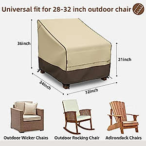 MR.COVER Outdoor Chair Covers Waterproof, 32-Inch Patio Furniture Covers for Lounge Deep Seat, Large Air Vents, UV-Resistant & Heavy Duty Material, Brown & Khaki, 2-Pack