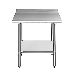 TRINITY THA-0307 Basics Stainless Steel w/Faucet Utility Sink & ROCKPOINT Stainless Steel Table for Prep & Work with Backsplash 30x24 Inches, NSF Metal Commercial Kitchen Table