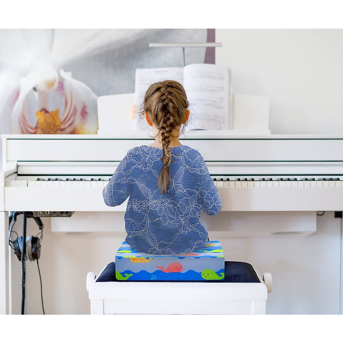 Toddler Booster Seat for Dining Table, 4inch Toddler Cushion, Portable Booster Seats Baby, Adjustable Kids Chair Heightening Booster, Washable Chair Seat Pad Mat for Kids. (Blue)