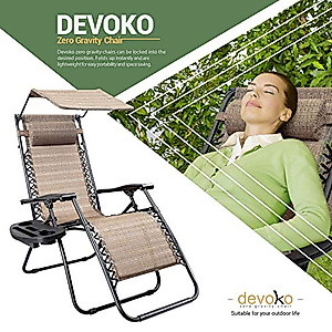 Devoko Patio Zero Gravity Chair Outdoor Recliner Lounge Chair with W/Folding Canopy Shade and Cup Holder (Beige)