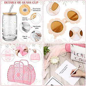 Havawish 8 Pcs Flower Girl Proposal Gifts Set Flower Girl Jelly Bag Will You Be My Flower Girl Card Cup Sunglasses Makeup Bag Pen Bracelet Hair Clip Jelly Purse for Wedding Bridal Shower(Pink)