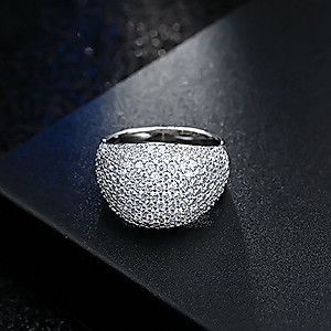 White Diamond Accent Dome Ring - Cluster Cubic Zirconia Paved Statement Wide Bands Size 5-11