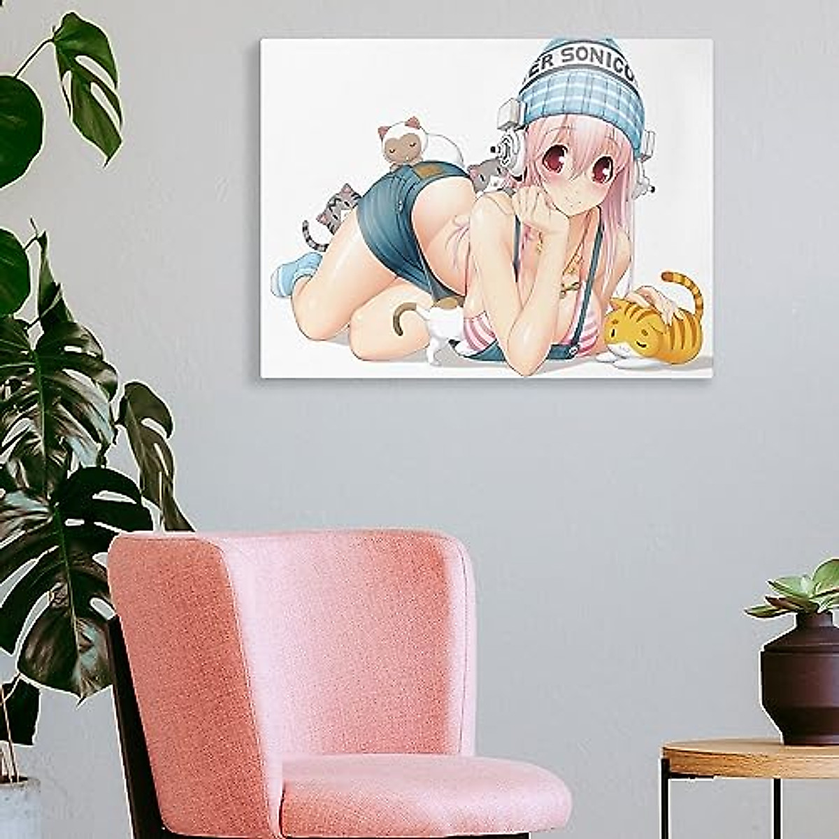 Super Sonico Anime Posters Kawaii Girls Swimsuit Cartoon Aesthetic Poster (3) Wall Art Paintings Canvas Wall Decor Home Decor Living Room Decor Aesthetic 16x20inch(40x51cm) Frame-Style