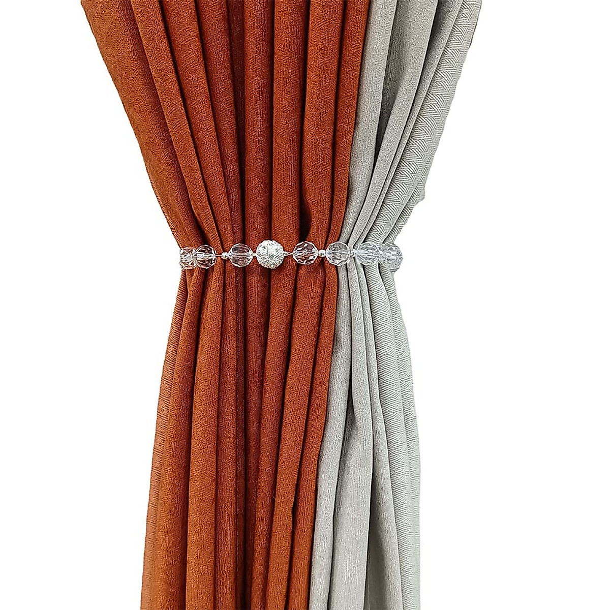 Magnetic Curtain Tiebacks Decorative Curtain Holdbacks, glrovazas 2Pcs 16 Inch Long Durable Crystal Tie for Curtains Curtain Holders for Window Draperies Simplicity Elegance