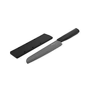 KitchenAid Classic Ceramic Serrated Bread Knife with Custom-Fit Blade Cover, Sharp Kitchen Knife, Dishwasher-Safe, 8-Inch, Black