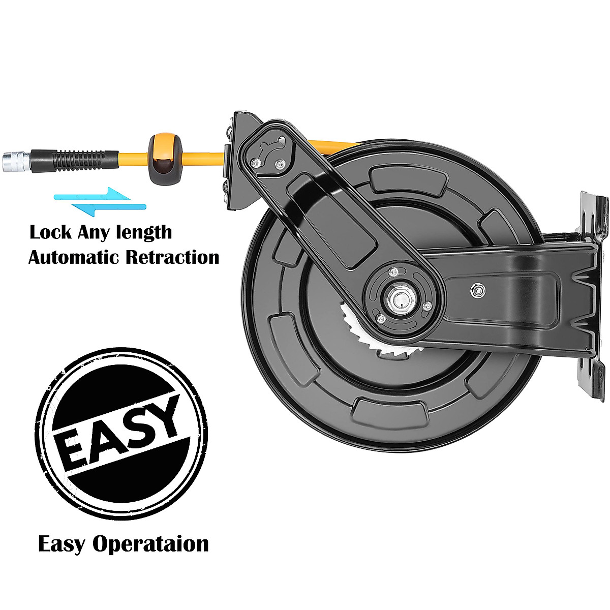 AIRZILLA Steel Retractable Air Hose Reel 3/8" Inch x 50' Feet Hybrid Polymer Hose, Heavy Duty Air Hose Reel included Auto Rewind Reel | Quick Air Coupler | Heavy Duty Steel Frame