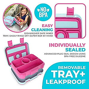 kinsho Bento Lunch Box with Water Bottle, Insulated Bag & Ice Pack Set for Kids Toddlers Girls, 4 Portion Sections, Removable Tray, Pre-School Kid Toddler Daycare Lunches, Snack Container, Pink Koala