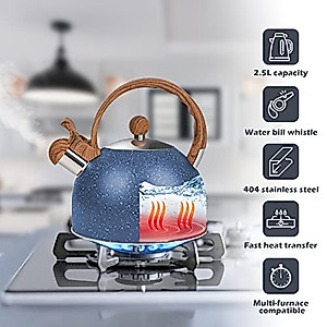 Tea Kettle for Stovetop, 2.5 Quart Stainless Water Teapot Boilers for Stovetops, Induction Stone Kettle with Loud Whistle - Perfect for Preparing Hot Water Fast for Coffee Tea (Blue)