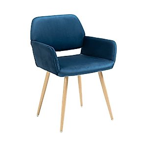 EEBUIHUI Modern Dining Room Living Room Accent Arm Chairs Club Guest with Solid Wood Legs Velet Fabric Upholstered Side Dining Chair for Living Room Dining Room Kitchen (Blue)