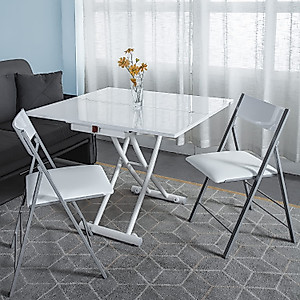 MYSELFLY Living Room Dinning Tables Folding Metal Lift Bracket Multifunction Transform Dinner Kitchen Coffee Tea End Table in Home Wood Desktop Design 40x35 White