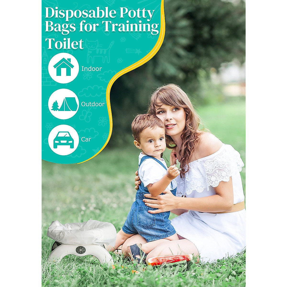 Newnice 60 Packs Disposable Potty Liners with 7oz / 200ml Absorbent Pads, Travel Potty Refill Bags Compatible with OXO Tot 2-in-1 Go Potty, Universal Potty Liners Fit Potty Chairs for Kids,Toddlers