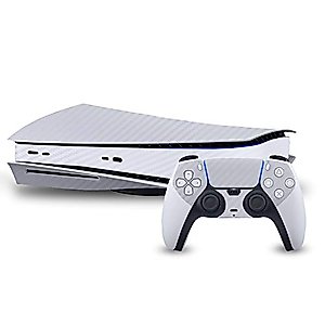 3D Carbon Fiber White - Air Release Vinyl Decal Mod Skin Kit by System Skins - Compatible with PlayStation 5 Console (PS5)