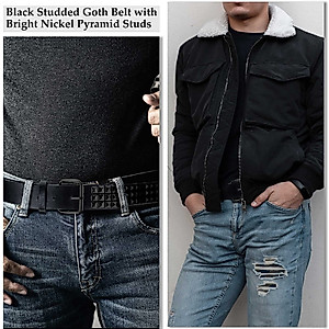 Studded Belt Metal Punk Rock Rivet Belt Punk Leather Belt Threads Studded Goth Belt with Pyramid Studs for Women Men(Black)