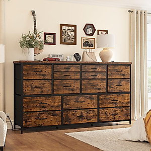 EnHomee 60" TV Stand Dresser TV Stand with Charging Station TV Stands for Living Room Long Dresser for Bedroom TV Stand with 16 Drawers Storage TV Stand for Bedroom Dresser 51.1''W*11.8''D*34.8''H