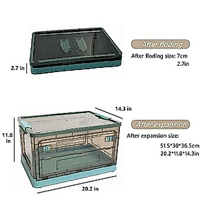 whale pocket Large Clear Plastic Storage Box with Lid Wheels Collapsible Storage Bins with Double Doors Stackable Folding Container Organizer Cube for Home Office Closet (White)