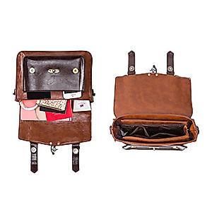 ECOSUSI Women PU Leather Satchel Purse Vintage Small School Crossbody Messenger Bag Work Cross-body Bag, Coffee