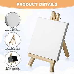 32 Pack Mini Canvases for Painting, Small Stretched Painting Canvas with Mini Easel 4x4 Inch, Art Canvases Painting Kit with 64 Brushes & 32 Paint Tray for Kids Acrylic Pouring Oil Water Color Supply