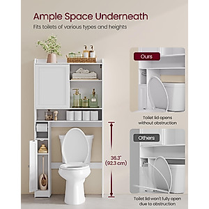 VASAGLE Over The Toilet Storage Shelf, Bathroom Storage Cabinet with Sliding Door, Adjustable Shelves, Toilet Paper Holder, Space-Saving, Modern, 9.8 x 32.7 x 66.9 Inches, Cloud White UBTS018W01